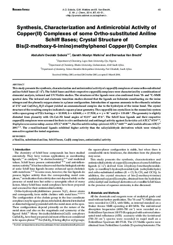 (PDF) Synthesis, Characterization and Antimicrobial Activity of Copper(II) Complexes of some ...