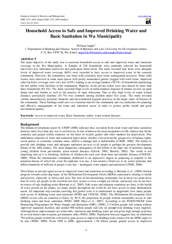 (PDF) Household Access to Safe and Improved Drinking Water and Basic ...