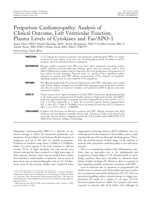(PDF) Peripartum cardiomyopathy: analysis of clinical outcome, left ...
