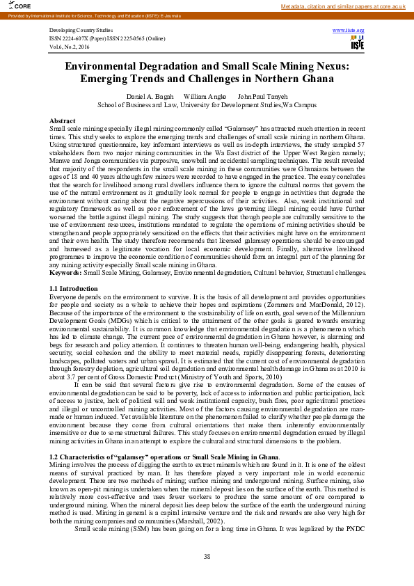 (PDF) Environmental Degradation and Small Scale Mining Nexus: Emerging Trends and Challenges in ...