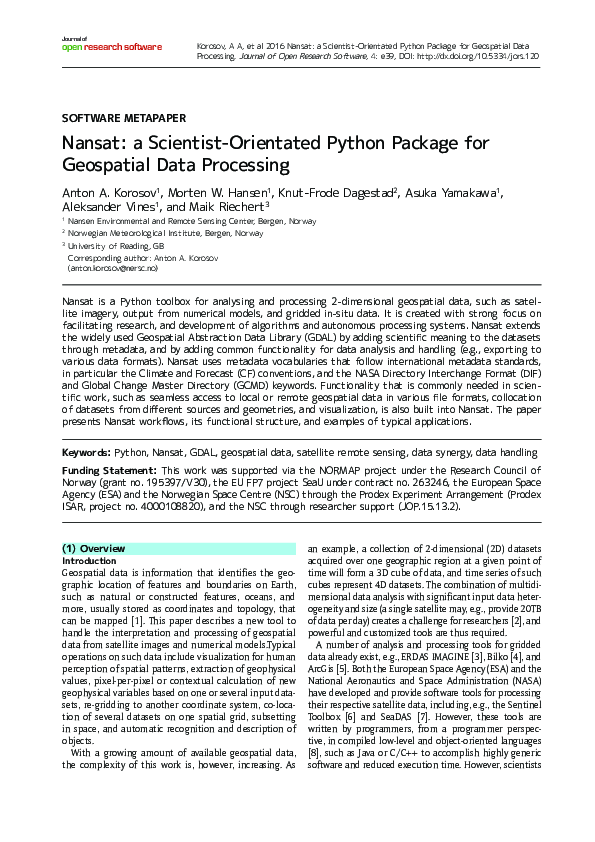 (PDF) Nansat: a Scientist-Orientated Python Package for Geospatial Data Processing