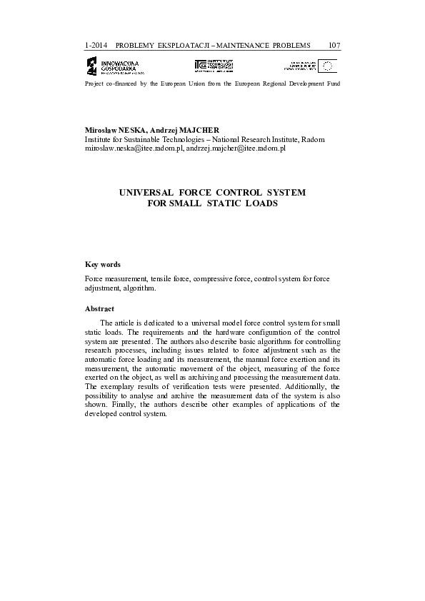 (PDF) Universal force control system for small static loads