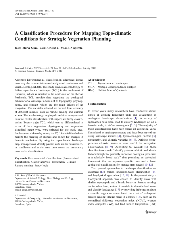 (PDF) A Classification Procedure for Mapping Topo-climatic Conditions ... (PDF) A Classification Procedure for Mapping Topo-climatic Conditions ...