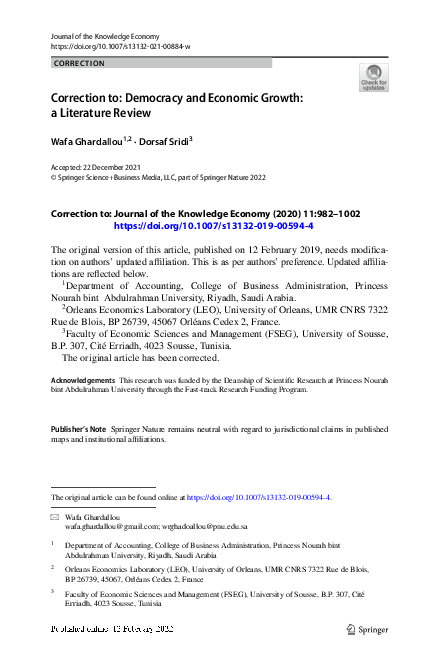 (PDF) Correction to: Democracy and Economic Growth: a Literature Review