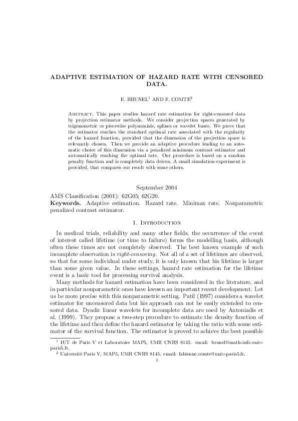 (PDF) Adaptive Estimation of Hazard Rate with Censored Data (PDF) Adaptive Estimation of Hazard Rate with Censored Data
