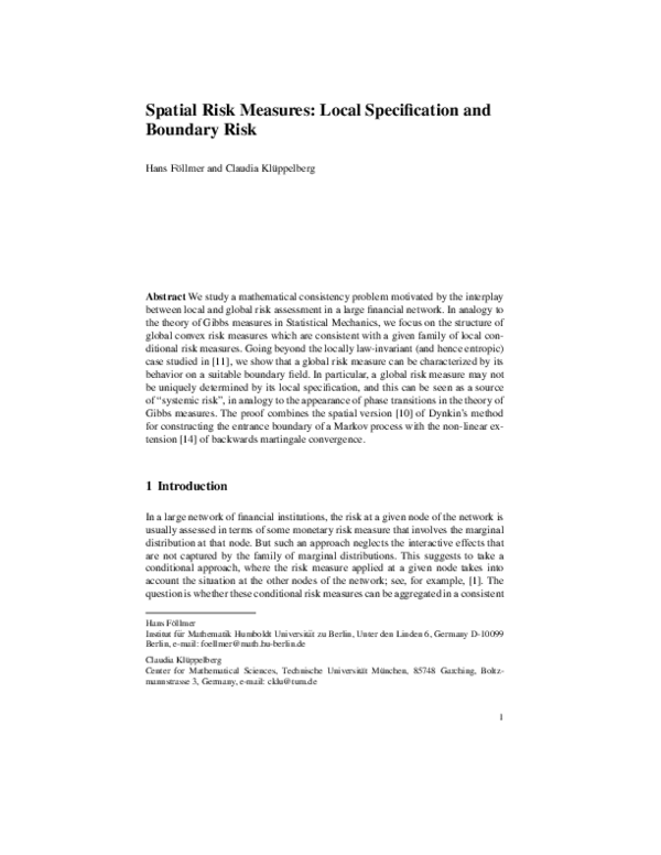 (PDF) Spatial Risk Measures: Local Specification and Boundary Risk