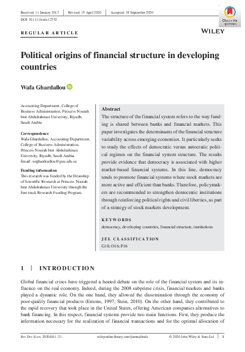 (PDF) Political origins of financial structure in developing countries