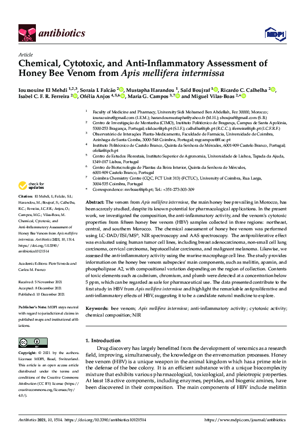 (PDF) Chemical, Cytotoxic, and Anti-Inflammatory Assessment of Honey Bee Venom from Apis ...