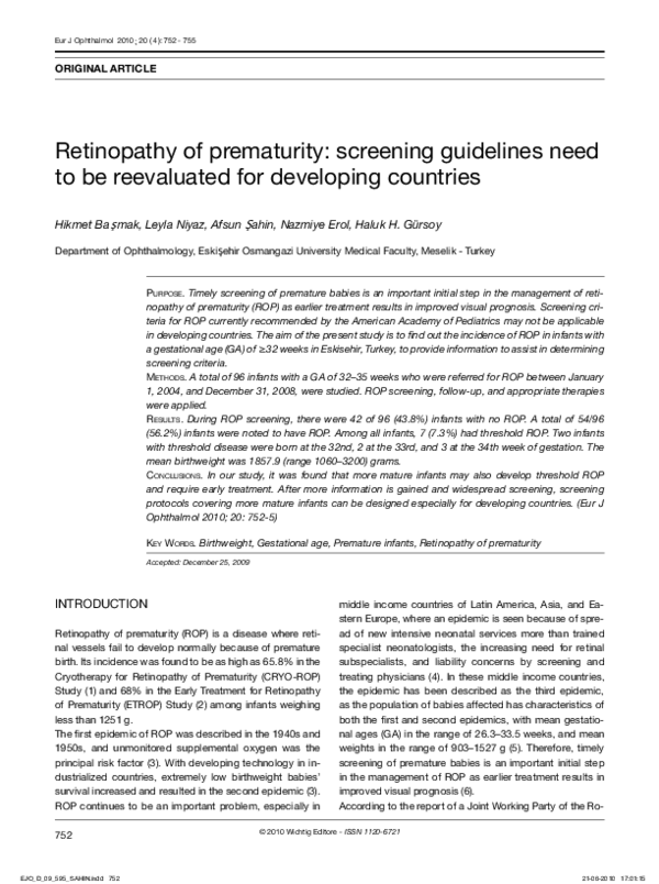 (PDF) Retinopathy of Prematurity: Screening Guidelines Need to be ...