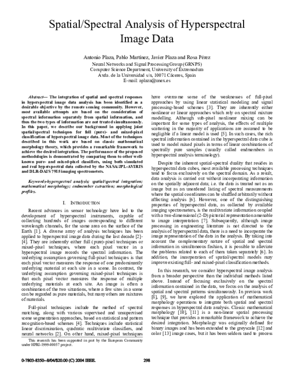 (PDF) Spatial/spectral analysis of hyperspectral image data