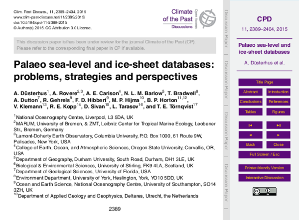 (PDF) Palaeo sea-level and ice-sheet databases: problems, strategies ...