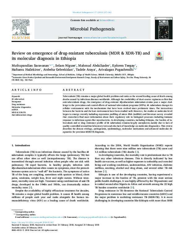 (PDF) Review on emergence of drug-resistant tuberculosis (MDR & XDR-TB) and its molecular ...