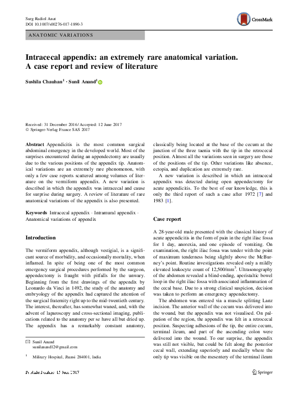 (PDF) Intracecal appendix: an extremely rare anatomical variation. A ...