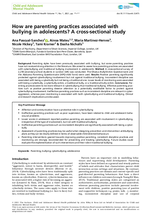 (PDF) How are parenting practices associated with bullying in ...