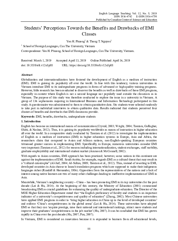 (PDF) Students’ Perceptions Towards the Benefits and Drawbacks of EMI ...