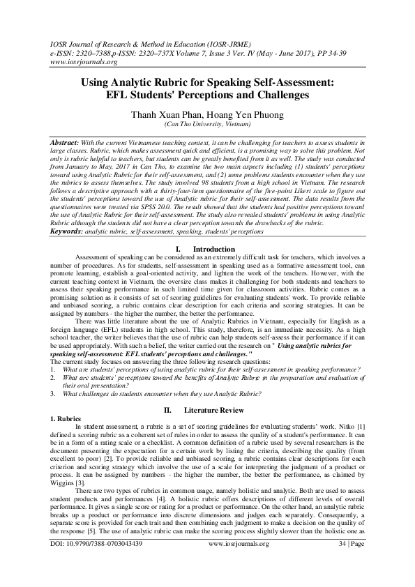 (PDF) Using Analytic Rubric for Speaking Self-Assessment: EFL Students ...