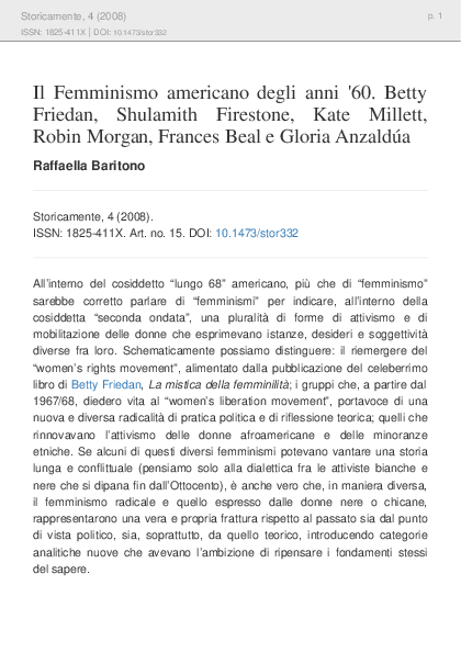 (PDF) Il Femminismo americano degli anni '60. Betty Friedan, Shulamith ...