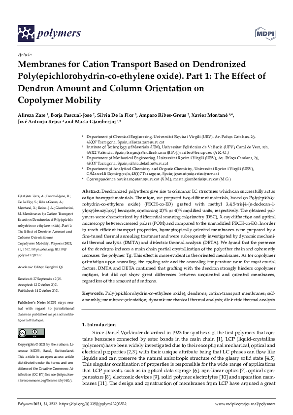 (PDF) Membranes for Cation Transport Based on Dendronized Poly ...