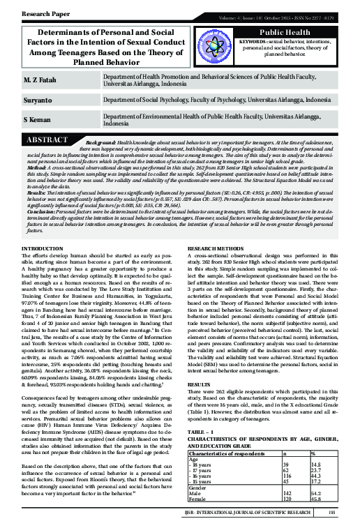 Pdf Determinants Of Personal And Social Factors In The Intention Of Sexual Conduct Among