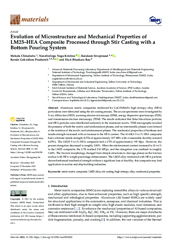 (PDF) Evolution of Microstructure and Mechanical Properties of LM25–HEA Composite Processed ...