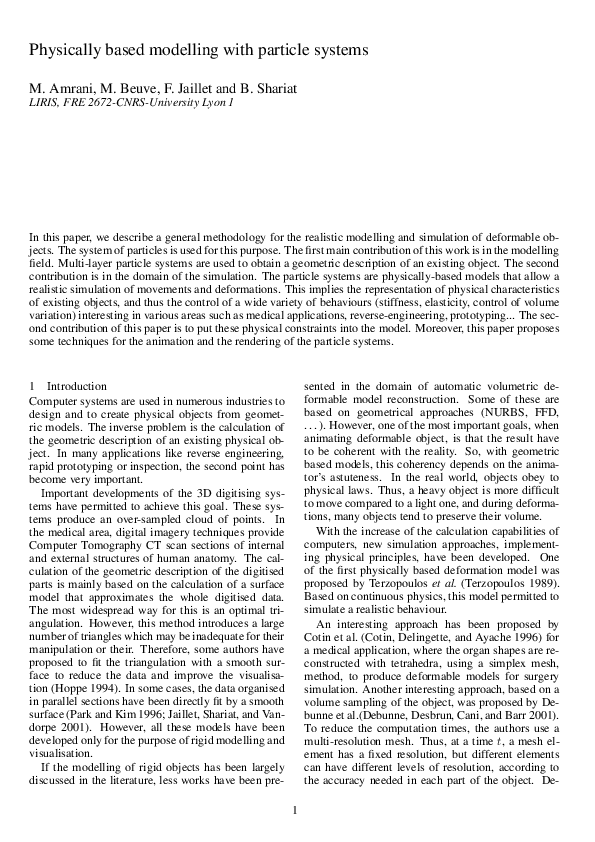 Pdf Physically Based Modelling With Particle Systems