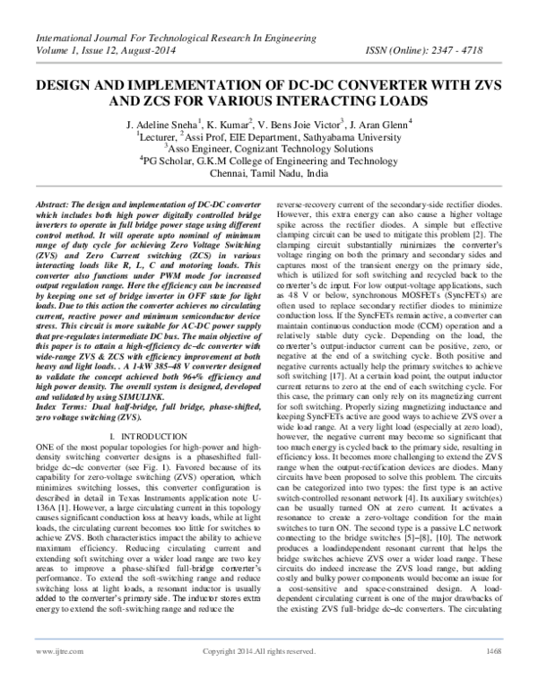 (PDF) Design and Implementation of DC-DC Converter with ZVS and ZCS for Various Interacting Loads