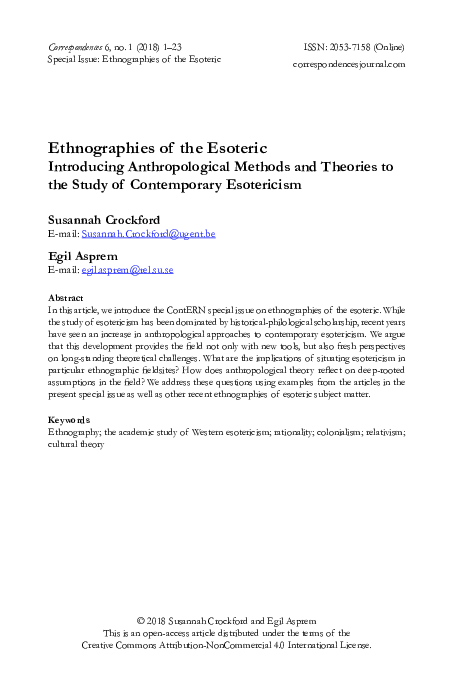 (PDF) Ethnographies of the Esoteric: Introducing Anthropological ...