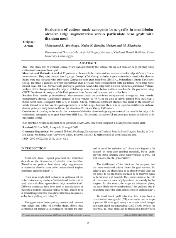 (PDF) Evaluation of custom made xenogenic bone grafts in mandibular ...