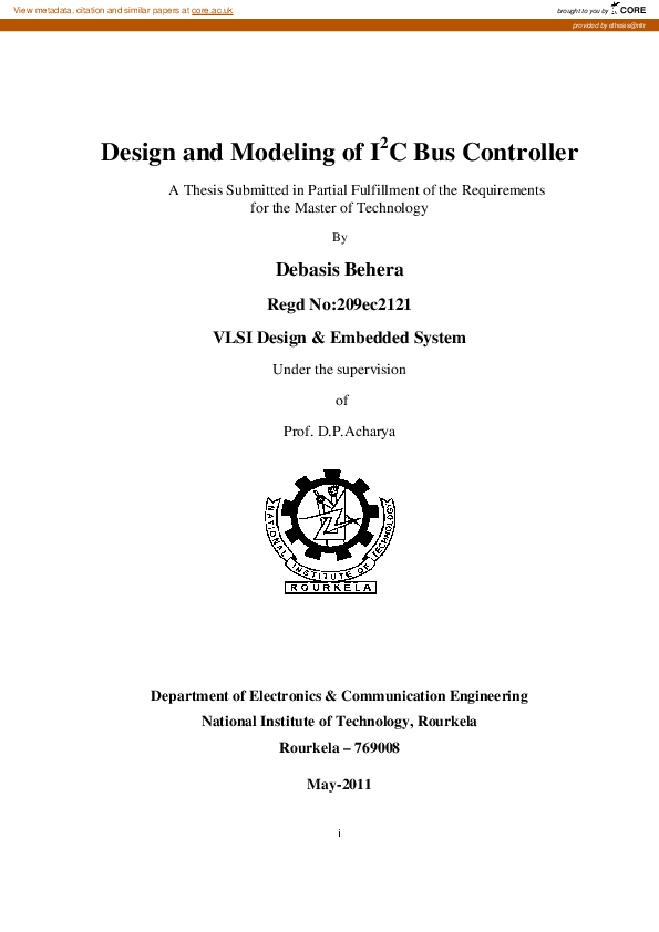 (PDF) Design and Modeling of I2C Bus Controller