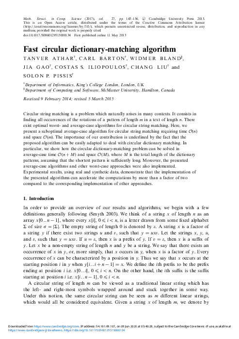 Pdf Fast Circular Dictionary Matching Algorithm