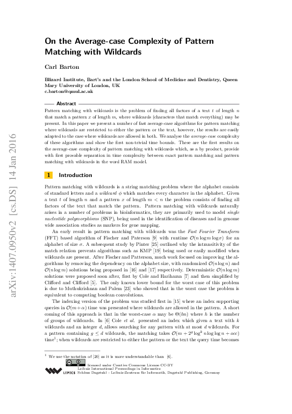 (PDF) On the Average-case Complexity of Pattern | Carl Barton - Academia.edu