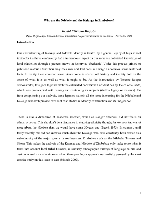 (PDF) Who are the Ndebele and the Kalanga in Zimbabwe?