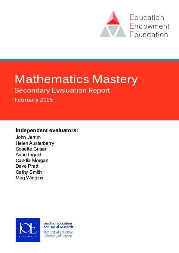 (PDF) Mathematics Mastery: Secondary Evaluation Report