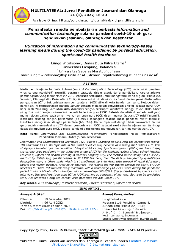 (PDF) Pemanfaatan media pembelajaran berbasis information and communication technology selama ...