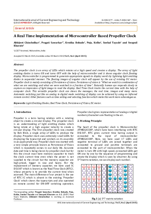 Pdf A Real Time Implementation Of Microcontroller Based Propeller Clock