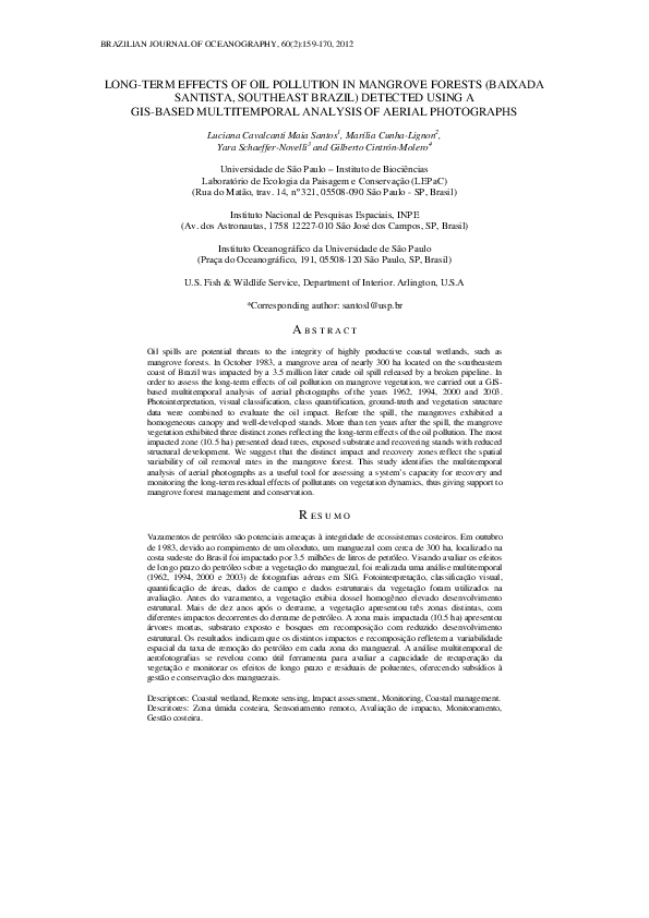 (PDF) Long-term effects of oil pollution in mangrove forests (Baixada Santista, Southeast Brazil ...