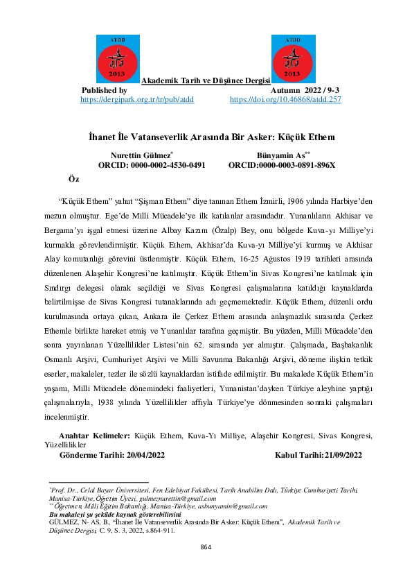 (PDF) İhanet İle Vatanseverlik Arasında Bir Asker: Küçük Ethem