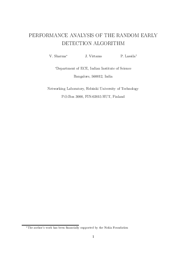 (PDF) Performance Analysis of the Random Early Detection Algorithm