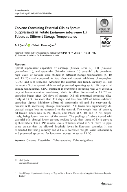 (PDF) Carvone Containing Essential Oils as Sprout Suppressants in ...