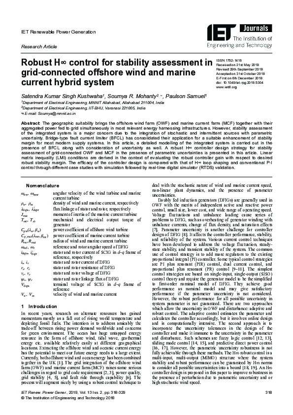 (PDF) Robust H-infinity Control for Stability Assessment in Grid Connected Offshore Wind and ...