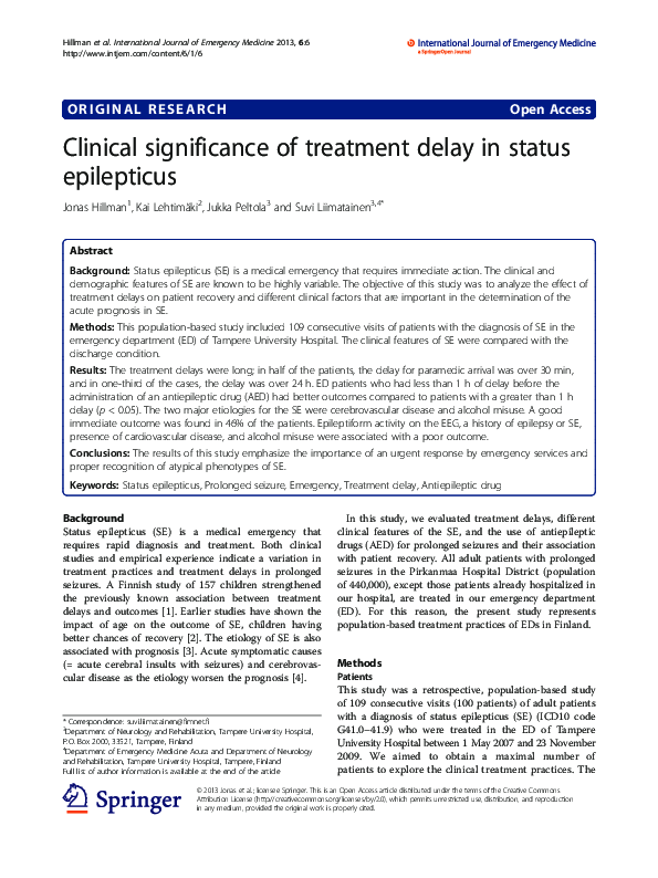 (PDF) Clinical significance of treatment delay in status epilepticus
