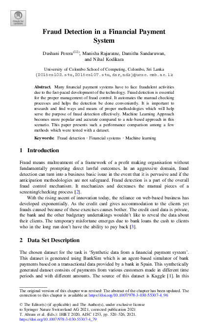 (PDF) Fraud Detection in a Financial Payment System