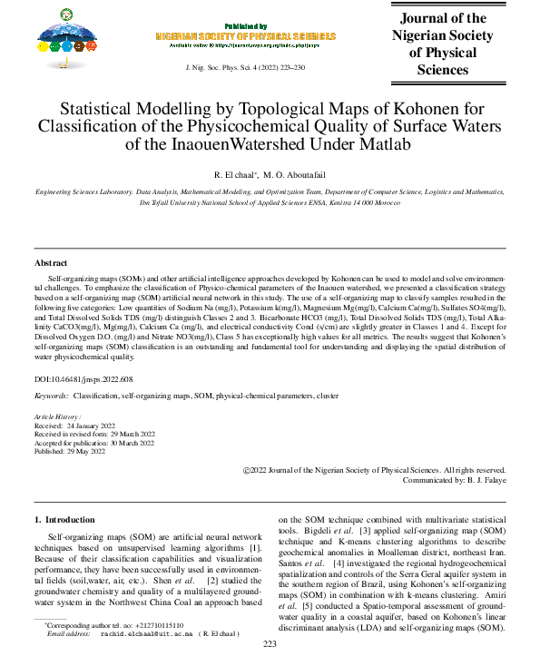 (PDF) Statistical Modelling by Topological Maps of Kohonen for Classification of the ...
