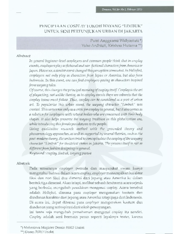 (PDF) Penciptaan Cosplay Tokoh Wayang 'Limbuk' Untuk Seni Pertunjukan ...