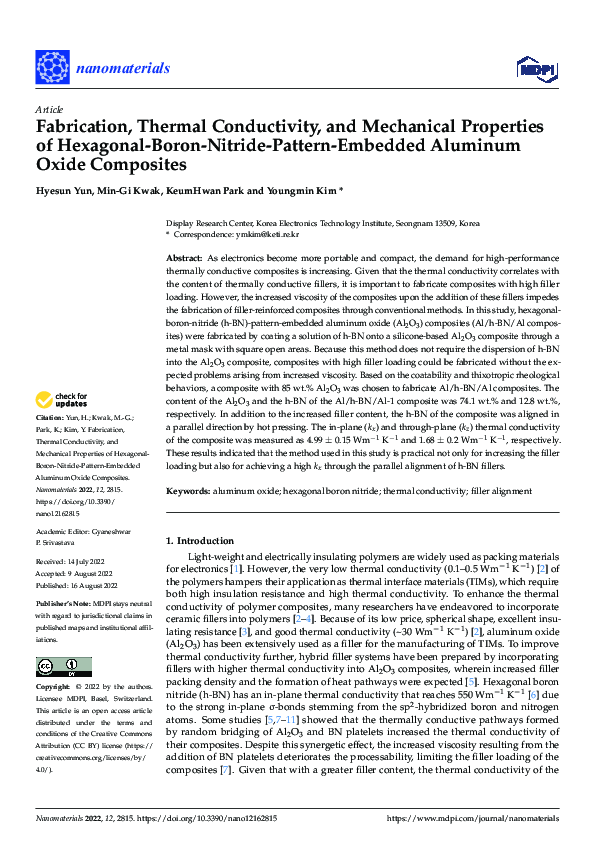 (PDF) Fabrication, Thermal Conductivity, and Mechanical Properties of Hexagonal-Boron-Nitride ...