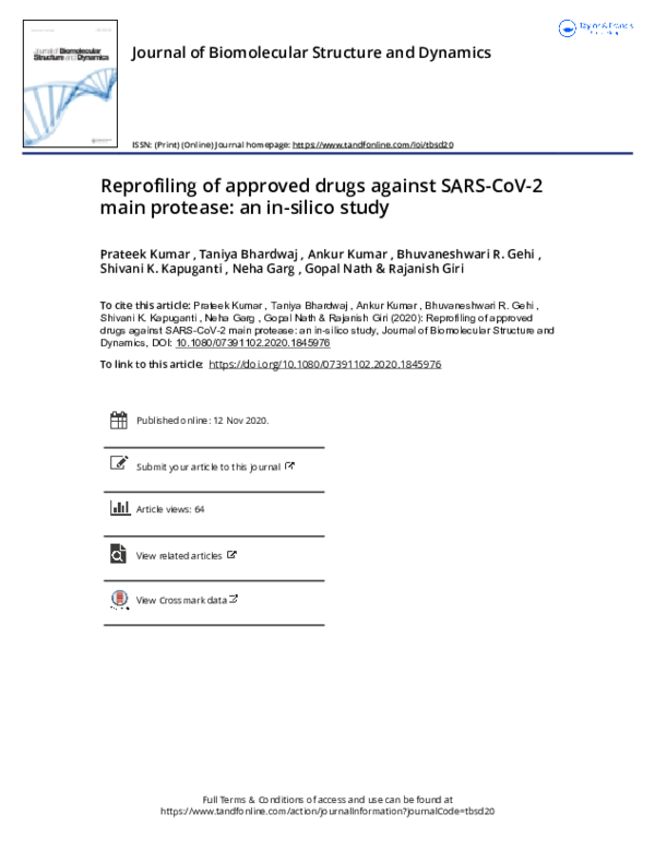 (PDF) Reprofiling of approved drugs against SARS-CoV-2 main protease ...