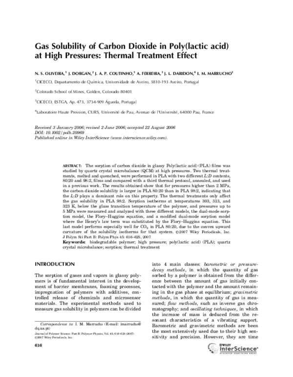 (PDF) Gas solubility of carbon dioxide in poly(lactic acid) at high ...