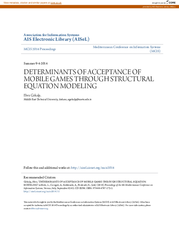 (PDF) Determinants of Acceptance of Mobile Games Through Structural Equation Modeling
