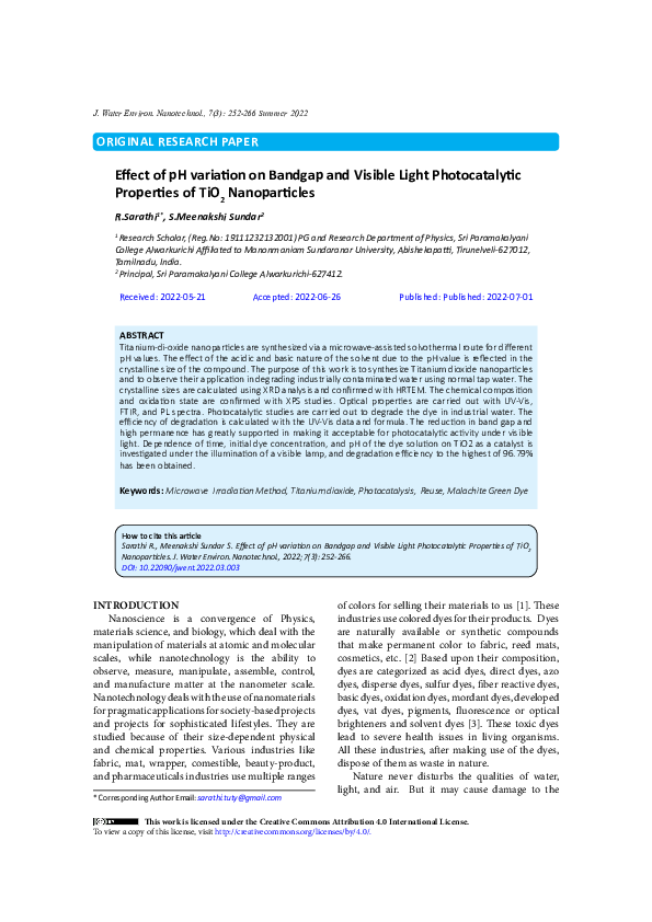 (PDF) Effect of pH variation on Bandgap and Visible Light ...