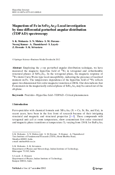 (PDF) Magnetism of Fe in SrFe2As2: Local investigation by time ...